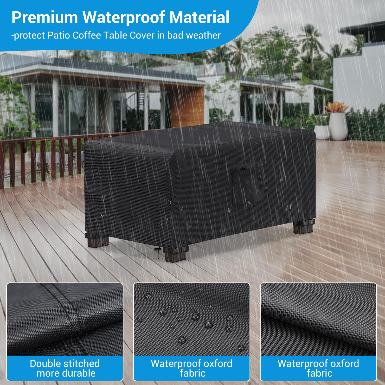Mrrihand Patio Coffee Table Cover, Patio Furniture Covers for Coffe Table, Waterproof Rectangular Outdoor Small Side Table Cover with with Air Vent and Handles-36×22×18 inch