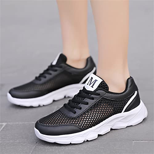 FASDNENDYS Fashion Summer Women Mesh Hollowed Breathable Comfortable Lightweight Lace Up Flat Bottom Womens 12 Running Shoes Black