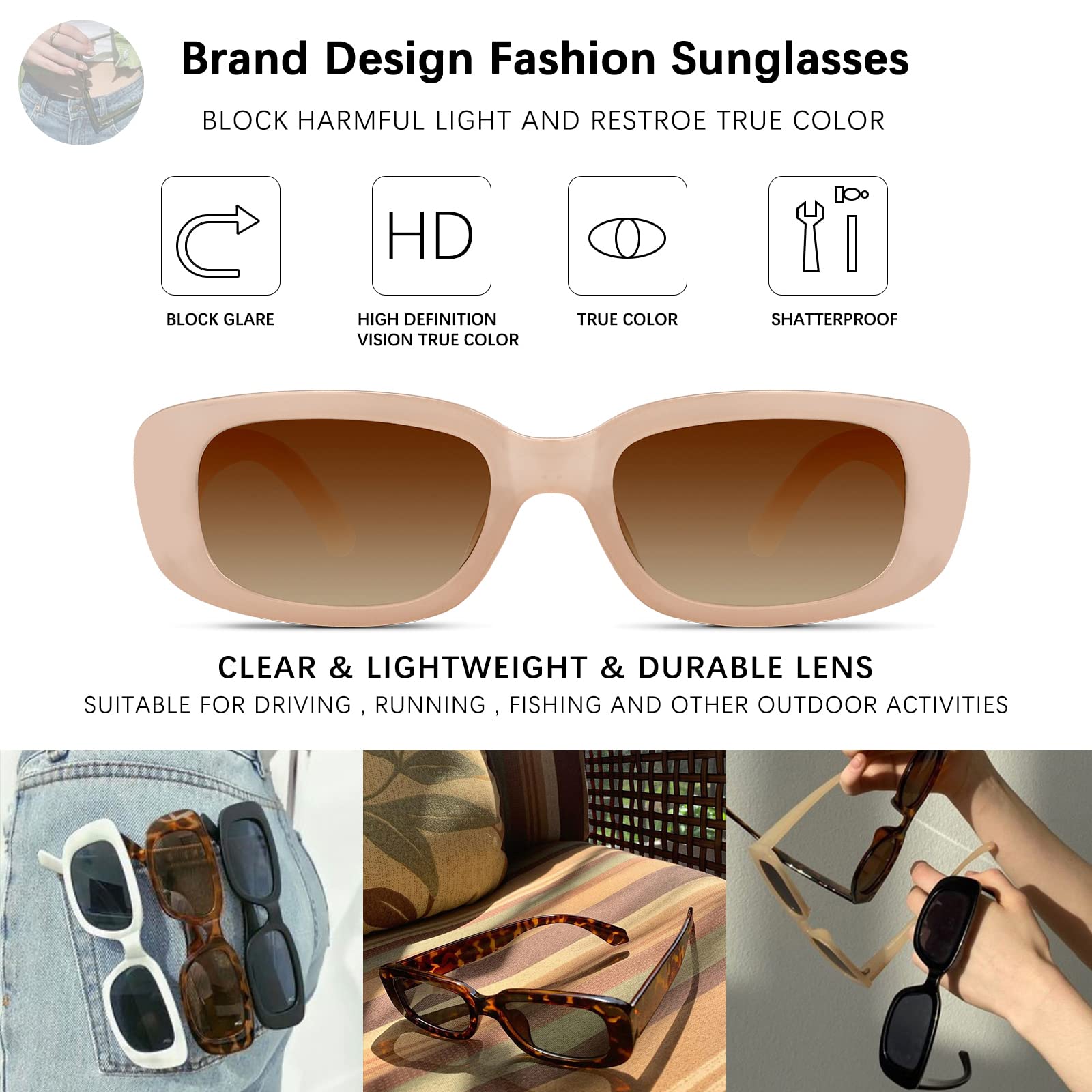 GEELUN Rectangle Womens Sunglasses Retro Fashion 90s UV400 Protection Square Frame Y2K Sunglasses (A3-hei+mi-2MT) 1