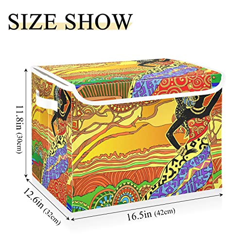 innewgogo African Woman Landscape Storage Bins with Lids for Organizing Dust-proof Storage Bins with Handles Oxford Cloth Storage Cube Box for Dog Toys