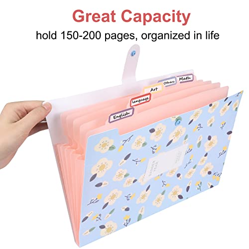 EOOUT 8pcs Expanding File Folder, A4 Cute Accordion Folders, Letter Size File Document Organizer with 5 Pockets, 64pcs Labels, for School and Office Supplies