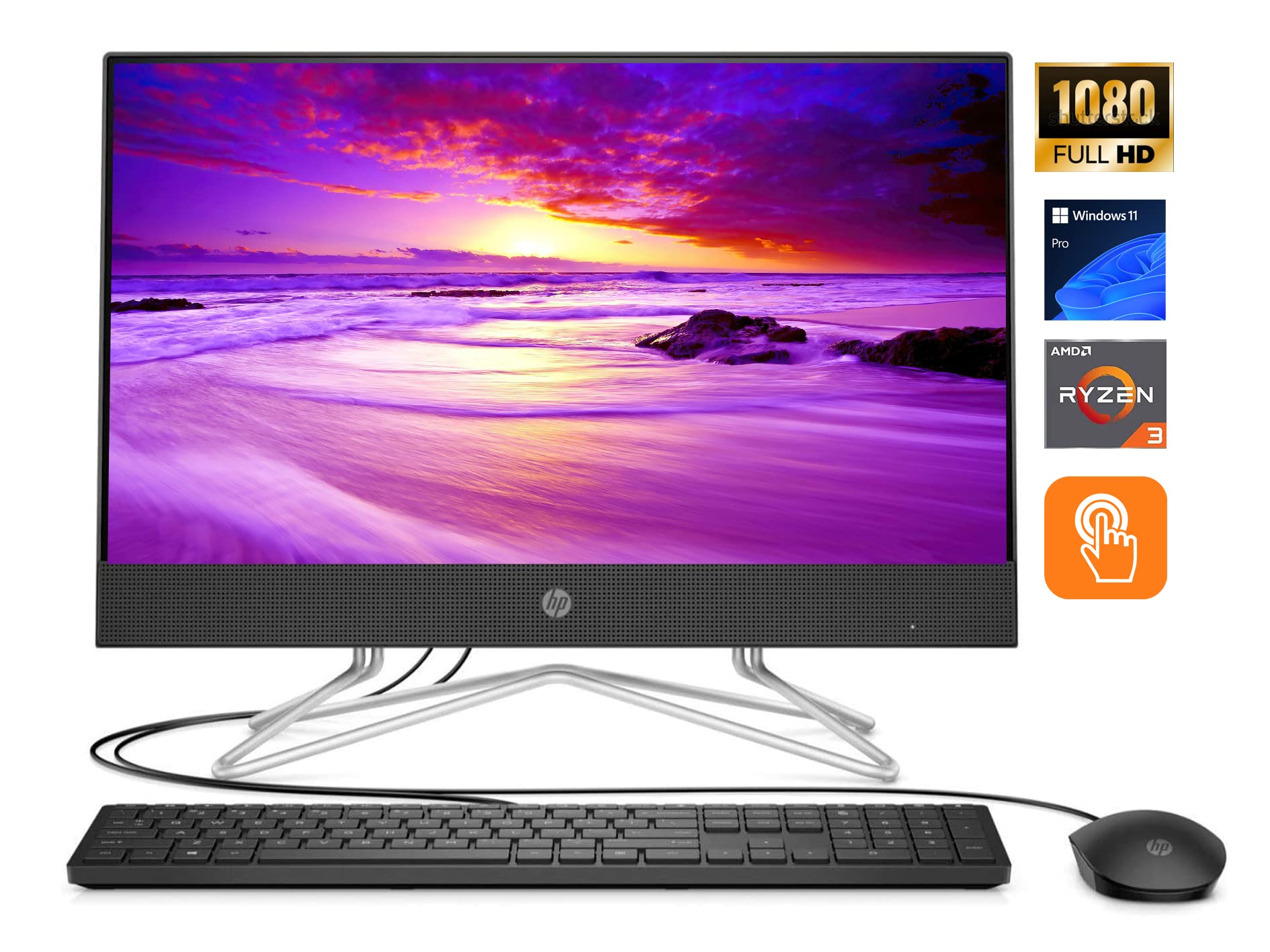 HP All-in-One 22" FHD IPS Business Desktop, AMD Ryzen 3 3250U Processor, Windows 11 pro, 12GB RAM, 512GB SSD, DVD Writer, HDMI, WiFi, Bluetooth, PCS
