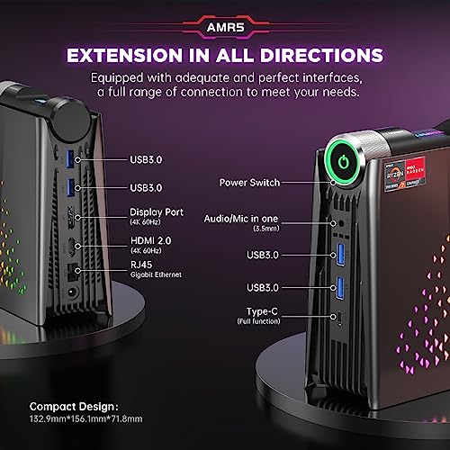 KAMRUI Mini Gaming PC 32GB RAM 512GB SSD with AMD Ryzen 7 5800U, Small Form Factor Radeon Desktop Computer, Micro AMR5 Support 3 Mode PERF Switch, RGB Light, Upgrade Capacity, 4K UHD