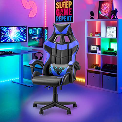 Soontrans Blue Gaming Chairs with Massage,Ergonomic Computer Gamer Chair,Game Chair with Adjustable Headrest and Lumbar Support (Storm Blue)