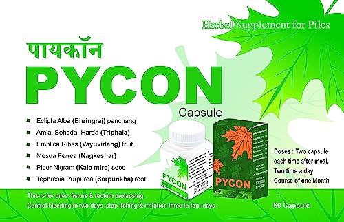 NACHT Pycon Piles Care Capsule 60 - Fast Relief Piles Management Ayurvedic Medicine,Maneges Bleeding Piles, for External & Internal Piles,Manage itching & Irritation…