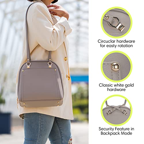 Miztique - The Daisy Purse for Women, Soft Vegan Leather Shoulder Strap Bag or Convertible Backpack - Taupe