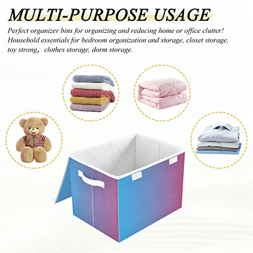 innewgogo Blue Gradient Storage Bins with Lids for Organizing Closet Organizers with Handles Oxford Cloth Storage Cube Box for Car