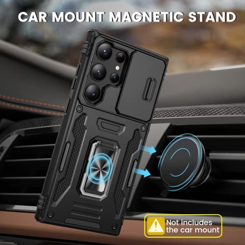 Maxdara for S23 Ultra Case with Slide Camera Cover, Built-in 360°Rotating Kickstand Ring Case for Samsung Galaxy S23 Ultra 5G, Black