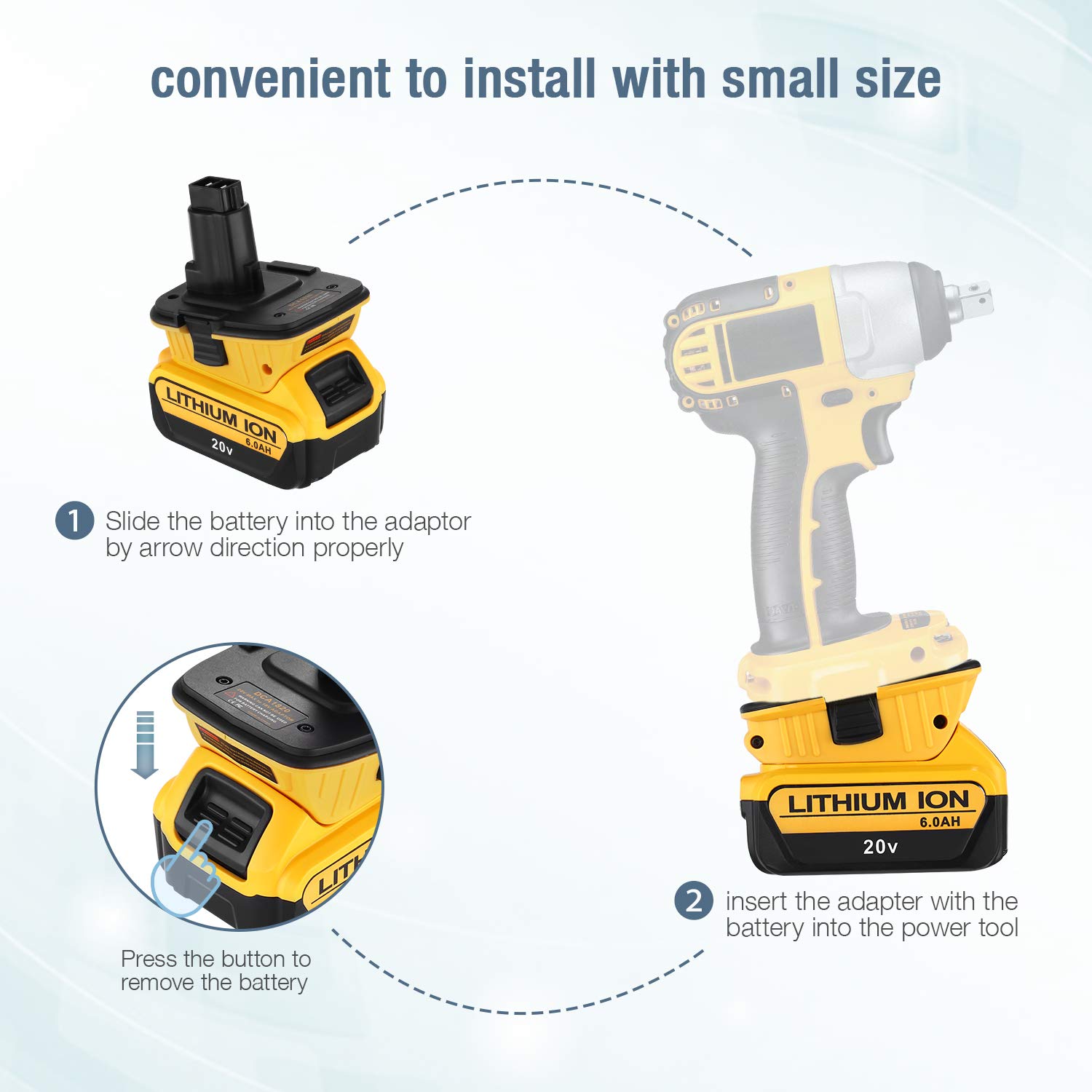 Dutyone 20V Battery Adapter DCA1820 for Dewalt 18V Tools Convert 20Volt Lithium On Battery DCB204 DCB205 for 18V NiCad and NiMh Battery Tools