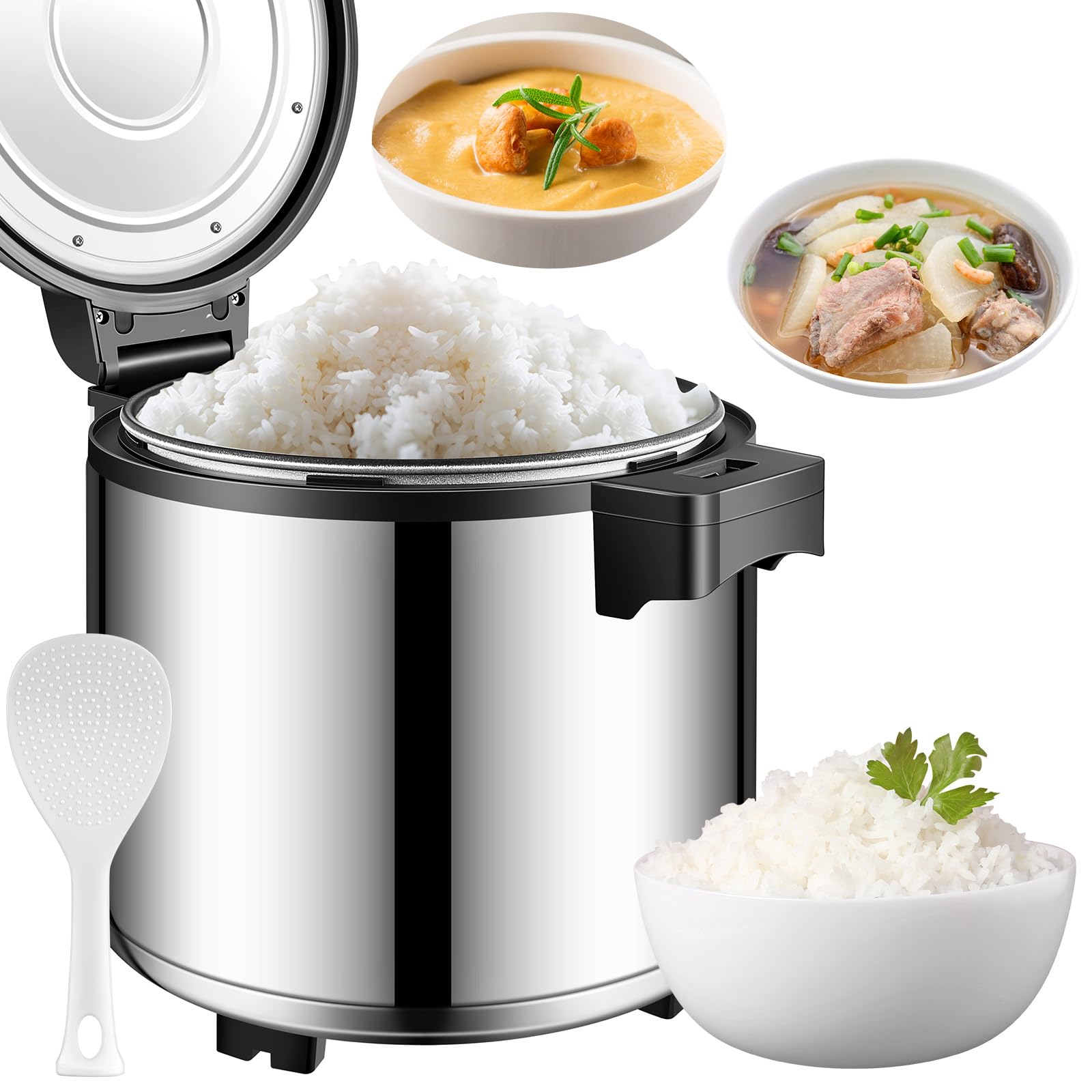 SiliFine Commercial Stainless Steel Electric Rice Warmer Food Warm with Rice Spoon Heavy Duty Rice Warmer with Warm Function Only for Restaurant Party (100 Cups Cooked Rice,100W)