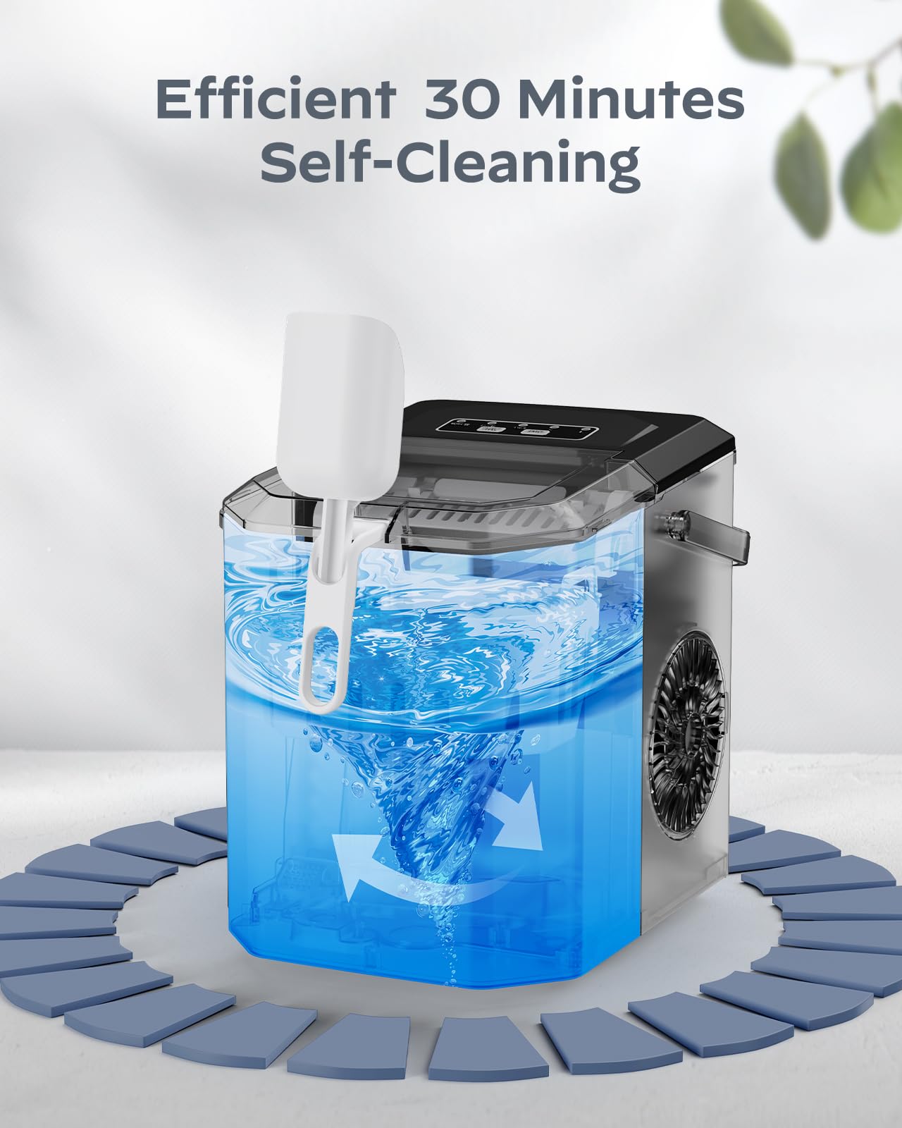 Silonn Stainless Steel Ice Maker Countertop, Stainless Steel Portable Ice Machine with Carry Handle, Self-Cleaning Ice Makers with Basket and Scoop, 9 Cubes in 6 Mins, 26 lbs per Day