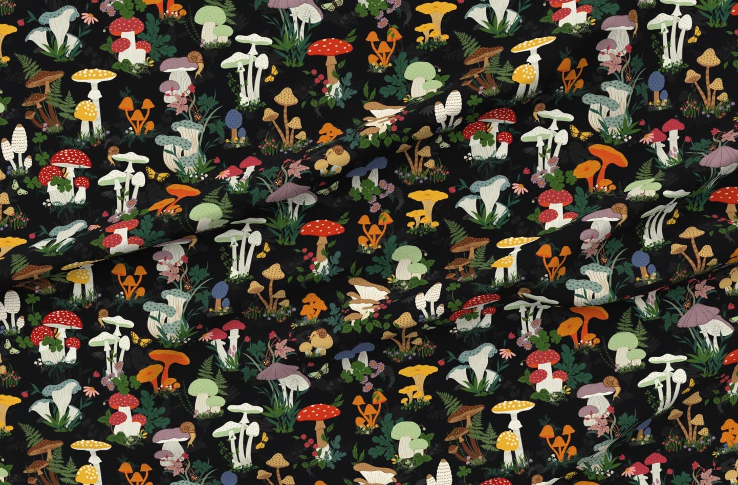 Spoonflower Fabric - Mushroom Garden Mushrooms Printed on Petal Signature Cotton Fabric Fat Quarter - Sewing Quilting Apparel Crafts Decor