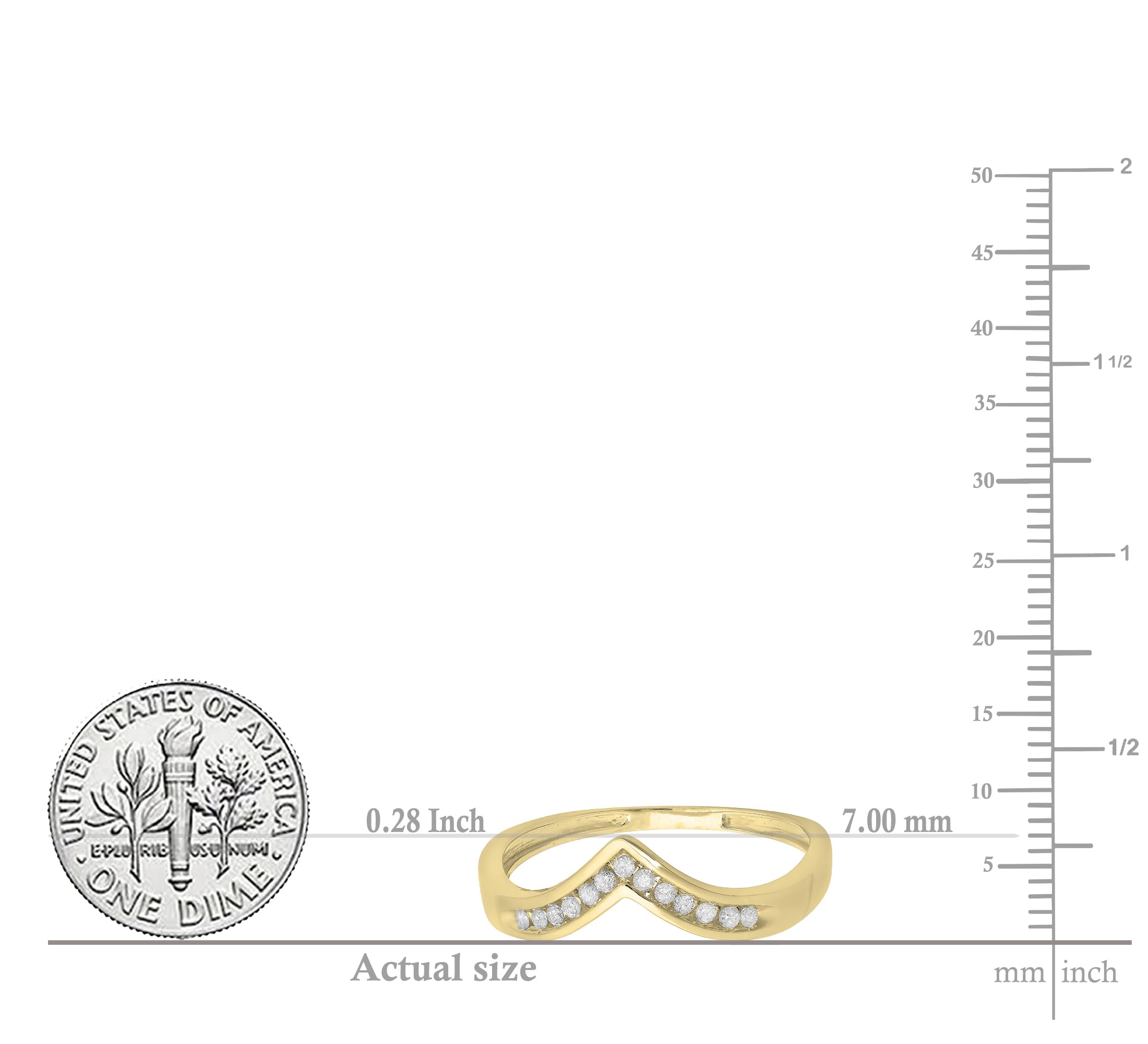 Dazzlingrock Collection 0.10 Carat (Cttw) 14K White Round Diamond Wedding Guard Chevron Ring 1/10 CT, Yellow Gold, Size 7