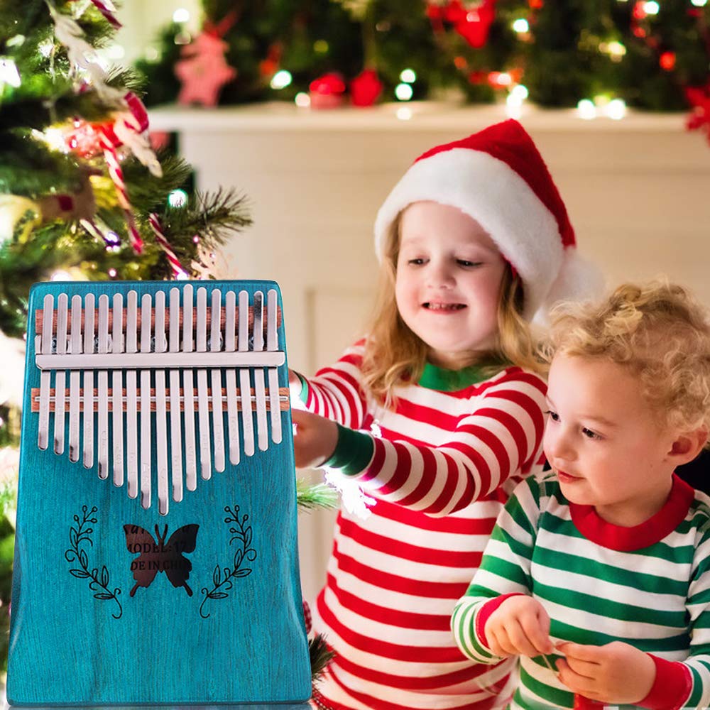ELE ELEOPTION Kalimba 17 Keys Thumb Piano with Mahogany body builts-in Storage Canvas Bag, Tuning Hammer and Study Instruction 9 pieces-Professional Gift for Music Lovers Kids Beginners - Butterfly