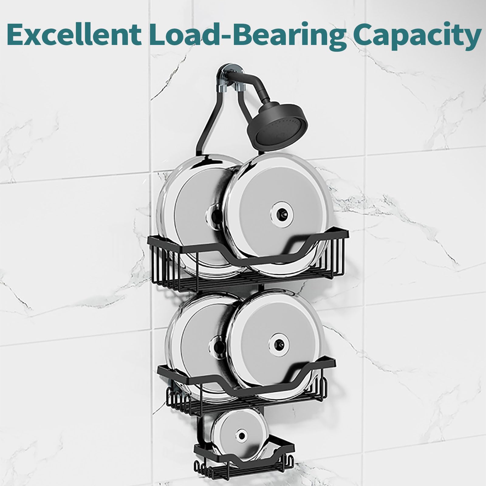 SILUB Shower Caddy Hanging, Anti-Swing Shower Caddy Over Shower Head with Toothbrush Holder, Hanging Bathroom Shelves with Hooks and Soap Holder, Rustproof Hanging Bathroom Organizer