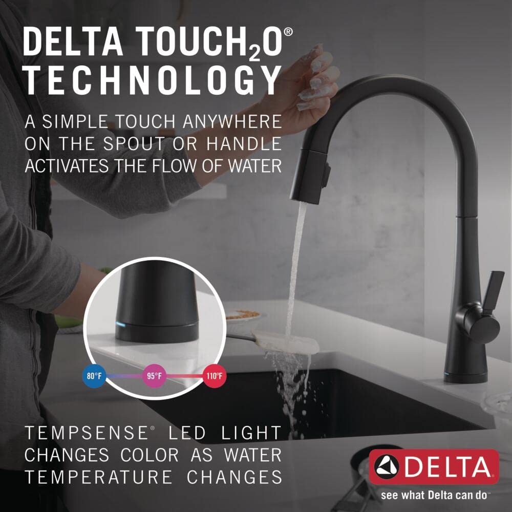Delta Faucet Monrovia Matte Black Kitchen Faucet Touch, Touch Kitchen Faucets with Pull Down Sprayer, Kitchen Sink Faucet, Kitchen Faucet Black, Delta Touch2O Technology, Matte Black 9191T-BL-DST