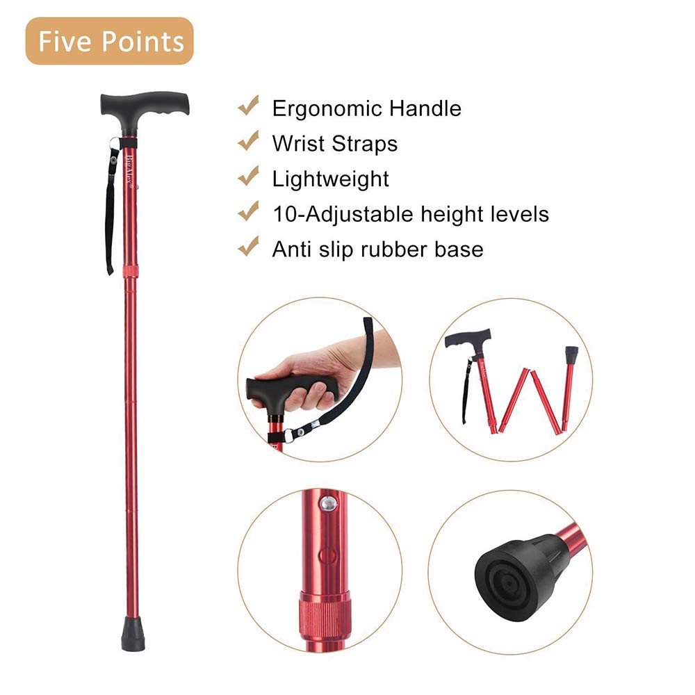 Fullgaden Upgraded Version Hiking/Trekking/Camping Stick&Pole Foldable, Portable, Adjustable Hand Walking Cane, Mountaineering Crutches Outdoor for Men, Women, Gold