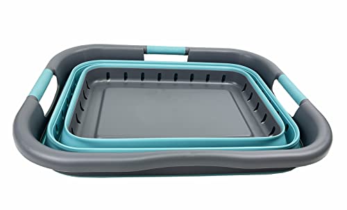 SAMMART 41L (10.8 Gallon) Collapsible Plastic Laundry Basket - Foldable Pop Up Storage Container/Organizer - Portable Washing Tub - Space Saving Hamper/Basket (Grey/Crystal Blue)