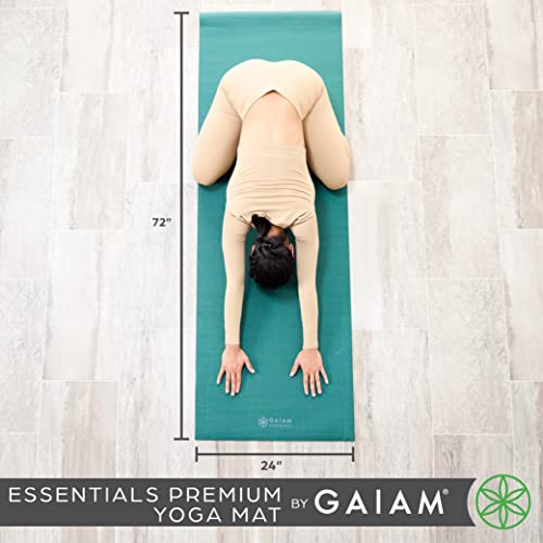 Gaiam Essentials Premium Yoga Mat with Carrier Sling, Teal, 72 InchL x 24 InchW x 1/4 Inch Thick