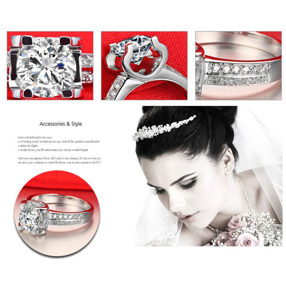DYUNQ 2 CT Round CZ Engagement Cubic Zirconia Rhodium Plated Sterling Silver Wedding Ring for Women (3.75)