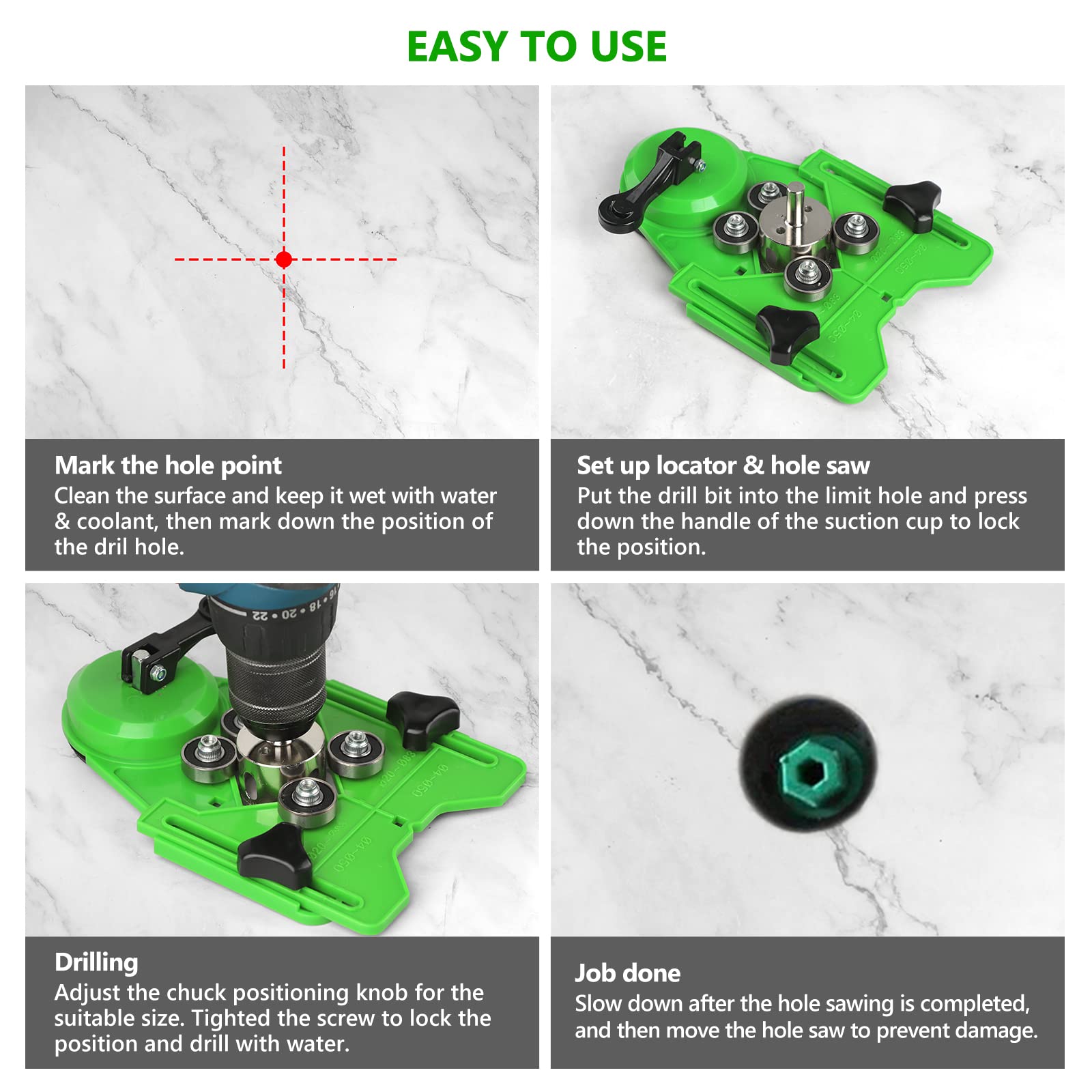 Diamond Hole Saw Kit 17PCS Tile Drill Bits Sets with Double Suction Cups Hole Saw Guide Jig Fixture from 4mm-83mm Hollow Drill Hole Saw Set for Ceramic, Glass, Tile, Porcelain, Marble, Granite