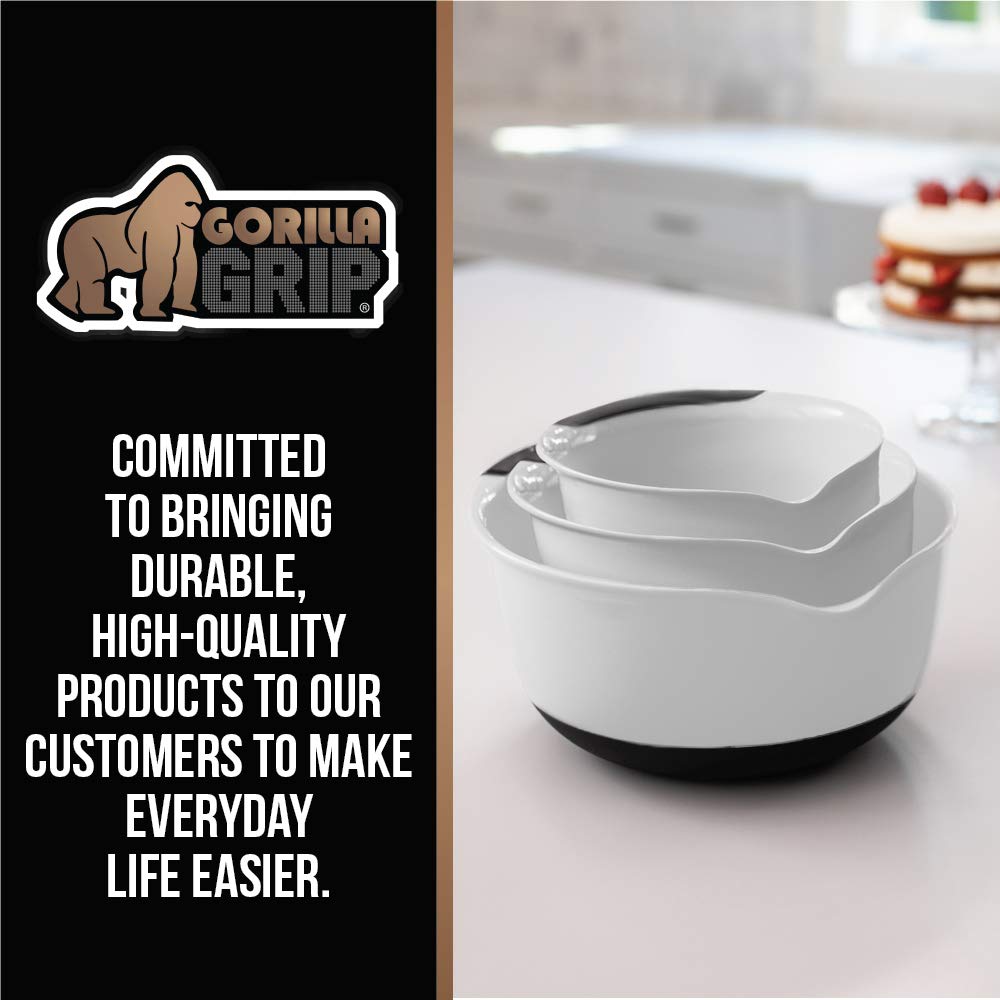 Gorilla Grip Mixing Bowls Set of 3, Slip Resistant Rubber Bottom, Nesting Baking Bowl, Soft Wide Handle, Easy Pour Spout, Electric Mixer and Dishwasher Safe, Kitchen Essentials, 5, 3 and 1.5 QT, Mint