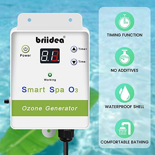 Spa Ozone Generator, Briidea Hi-Output Hot Tub Ozonator with Countdown Timer for Any Tubs or Spas, Chemical Free, Enjoy Your Comfortable Bath