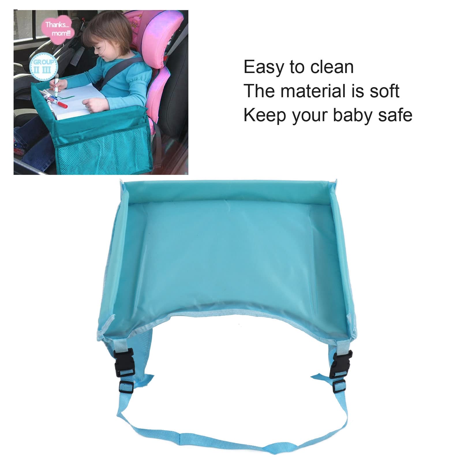 Foldable Kids Travel Car Table Tray Waterproof Toddler Lap Desk for Baby Carriages Lap Desk Accessory Sky Blue