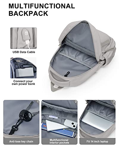Small Backpack For School Girls Boys Aesthetic Lightweight Travel Daypack Simple Cute Backpack For Women Men Waterproof College High School Bookbag Fit 14 Inch Laptop With USB charging port,Rrey Brown
