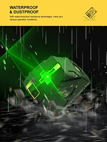 Laser Level Self Leveling Cross Line Green Laser Level Tool Adjustable Brightness Laser Leveler with 360°Magnetic Mounting Plate Carrying Pouch for Picture Hanging and Construction