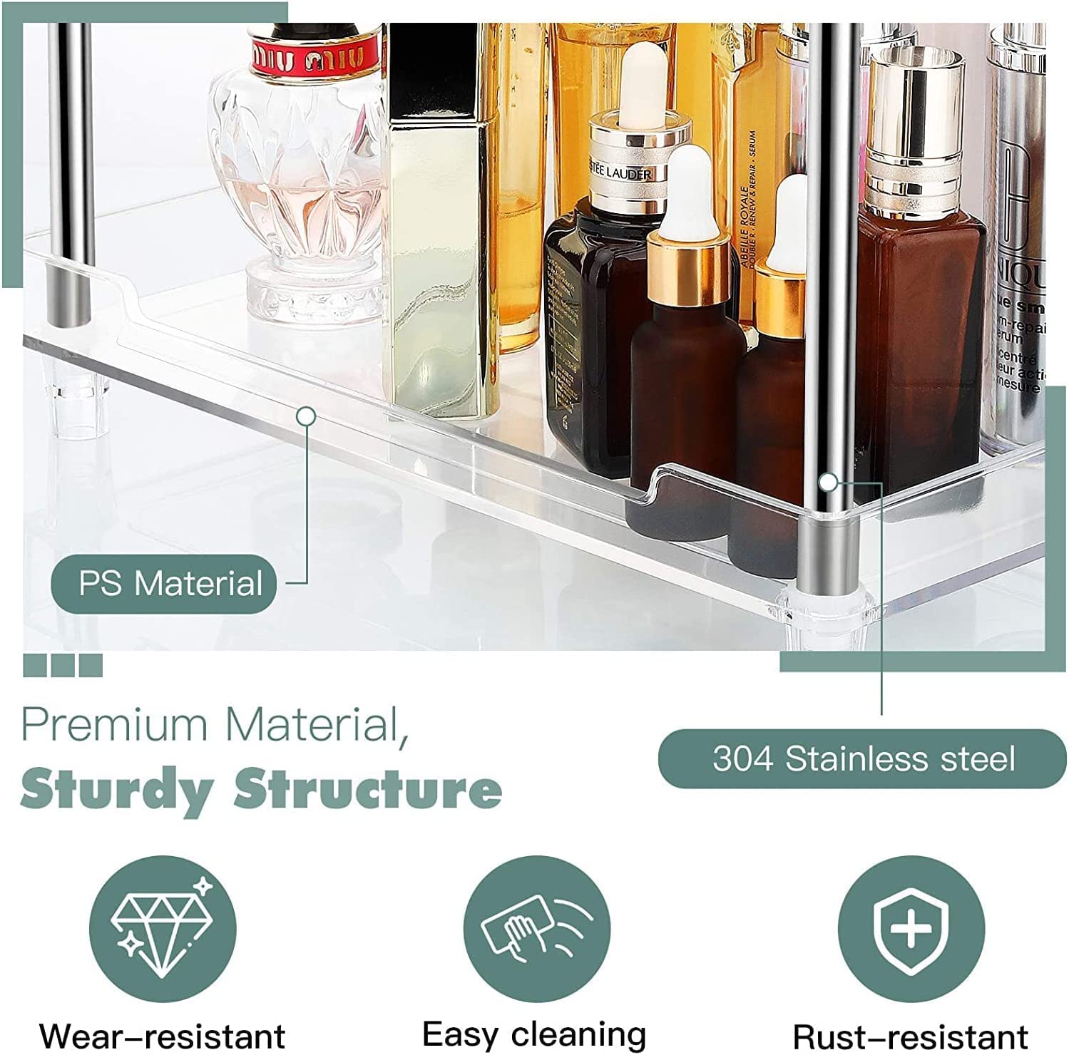 Elebac Bathroom Organizer Countertop Storage 2-Tier Acrylic Vanity Tray, Sink Counter Dresser Makeup Organizer for Cosmetic Skincare Lotion Perfume, Multi-Functional Anti-Slip Organizer for Bathroom