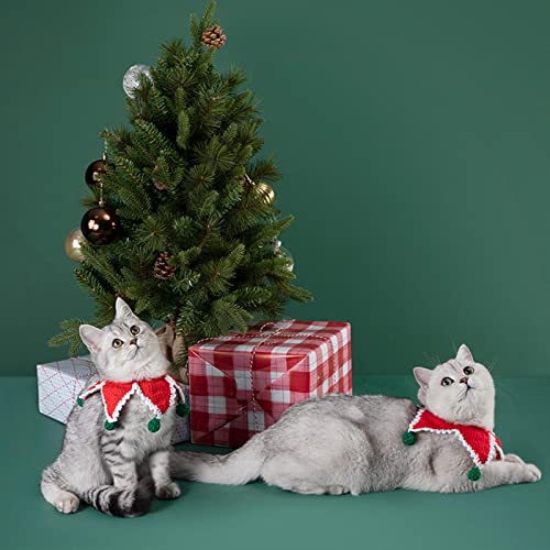KLKCMS cat and Dog Costume Premium Hand Made Knitted Wool Pet Scarf Puppy Small Dogs and Cats Universal Adjustable Bib Pets Supplies for Christmas, Green2