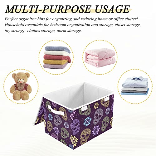 innewgogo Skulls Storage Bins with Lids for Organizing Cube Cubby with Handles Oxford Cloth Storage Cube Box for Toys
