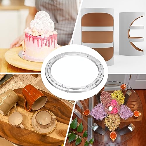 MECCANIXITY Aluminum Lazy Susan Turntable Ring Large Bearing Metal Rotating Turntable Bearings Swivel Plate Hardware 16 Inch Mute for Round Dining-Table Showcase Display Stand Services Silver