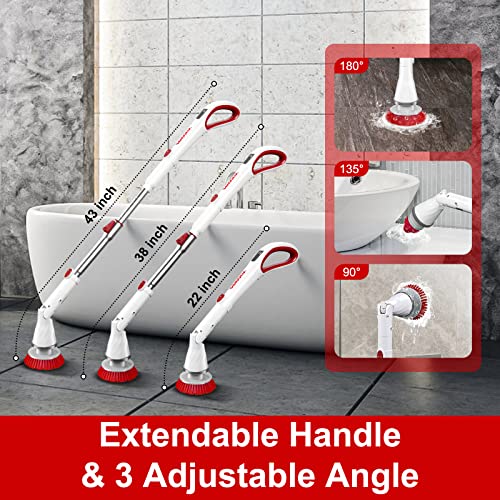 iMMDOKIN Electric Spin Scrubber, Cordless Shower Scrubber with 6 Replaceable Brush Heads and Adjustable Extension Handle,Household Electric Power Cleaning Brush for Bathroom Grout Tub Tile Floor Wall