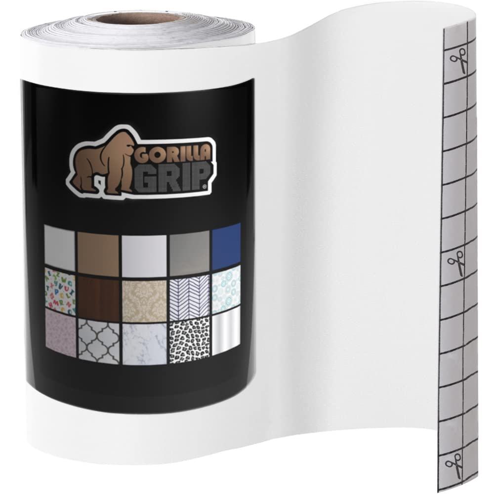 Gorilla Grip Peel and Stick Paper for Book Covers, Countertops, Drawers, Kitchen Cabinets, Shelves, and Crafts, Protective Easy Install Removable Vinyl Adhesive Liners, 11.8 INx20 FT Roll Bright White