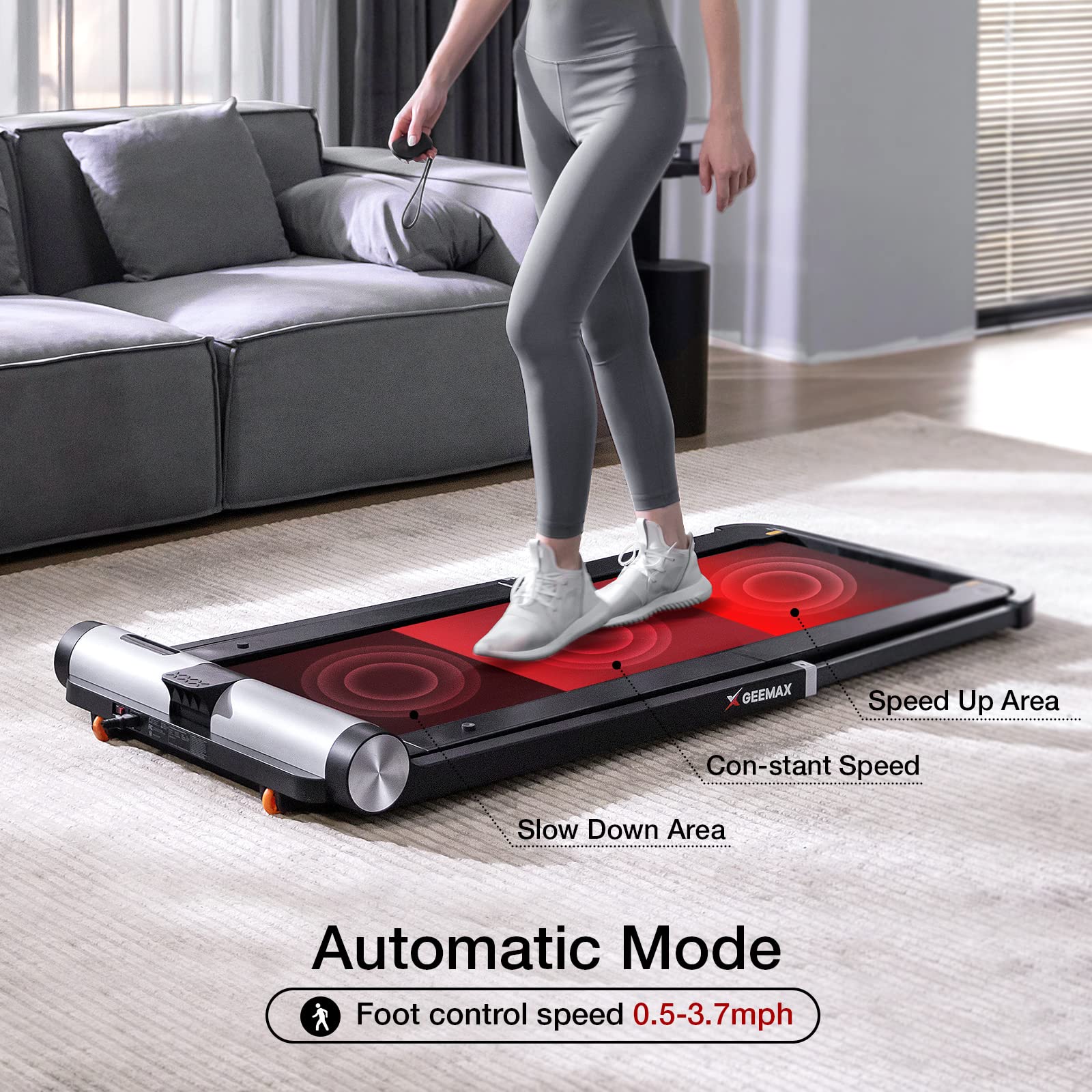 Foldable Treadmill for Home Use, Geemax 2 in 1 Electric Under Desk Treadmill for Small Spaces, Manual Automatic Modes Walking Running Pad 100% Assembled with Large Running Area Upright Storage 6.2MPH