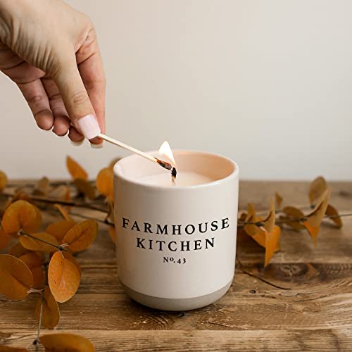 Sweet Water Decor Farmhouse Soy Candle | Apple, Cinnamon, Orange, Bourbon, and Nutmeg Scented Candles for Home | 12oz Cream Stoneware Jar, 60+ Hour Burn Time, Made in the USA