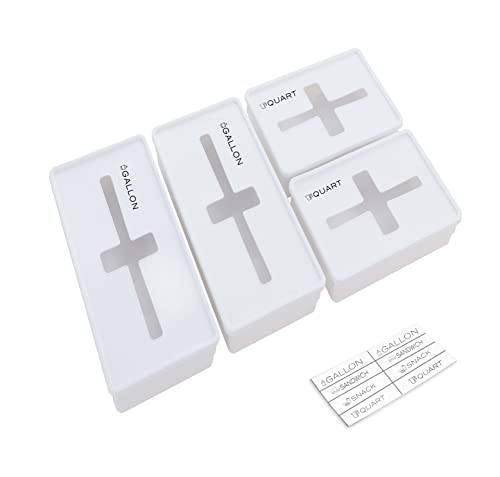 Ziplock Bag Organizer for Kitchen Drawer Pantry, 4 PC Plastic Bag Storage Organizer Container with Openable Top Lids, Suitable for Gallon Quart Sandwich Snack Bags