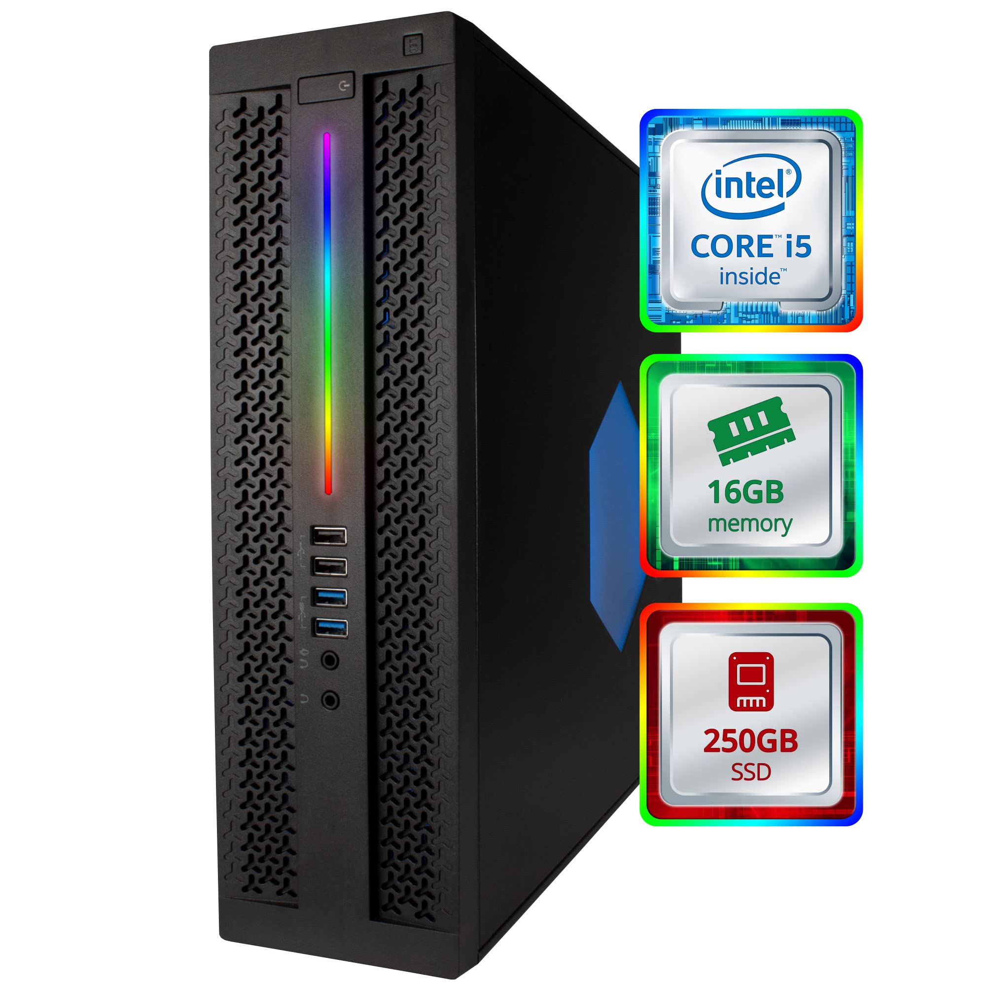 HP EliteDesk 800 G2 Small RGB Desktop Computer (SFF) | Quad Core Intel i5 (3.6Ghz Turbo) | 16GB DDR3 RAM | 250GB SSD Solid State | WiFi-5G + Bluetooth | Windows 10 Pro | Home or Office PC (Renewed)