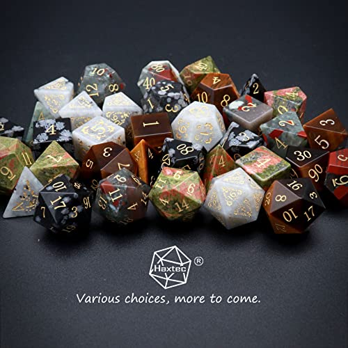 Haxtec Mystery Gemstone DND Dice Set with Wood Dice Case DND Gifts for Players Dual-Purpose Wooden Dice Box with Stone D&D Dice Set TTRPG Accessories
