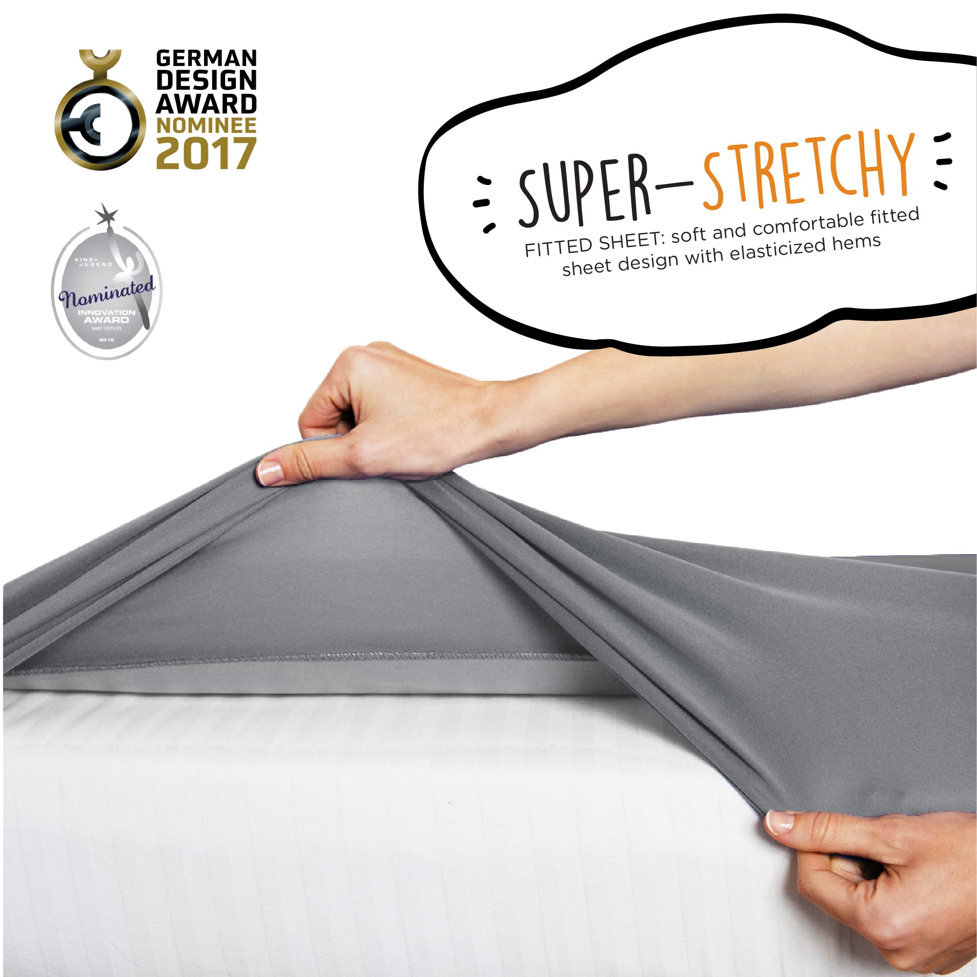 The Shrunks Natural Fibre Crib-Sized Water-Proof Fitted Sheet (2 Pack Crib/Toddler, Grey)
