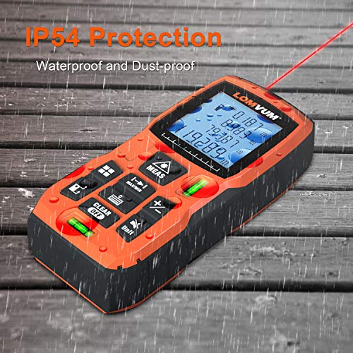 Laser Measure 165Ft - LOMVUM Laser Tape Measure Laser Measurement Tool with M/in/Ft Unit Switching, Backlit LCD, Pythagorean Mode, Measure Distance, Area and Volume - Carry Pouch and Battery Included