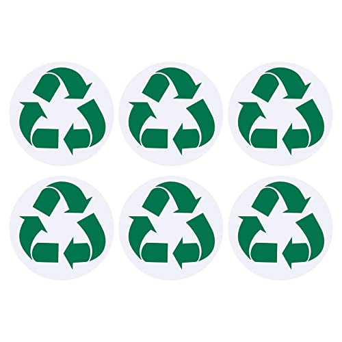 MECCANIXITY Recycle Sticker Bin Labels 5 Inch Recycling Vinyl for Stainless Steel/Plastic Trash Can, Home Office Indoor Use, White Pack of 6