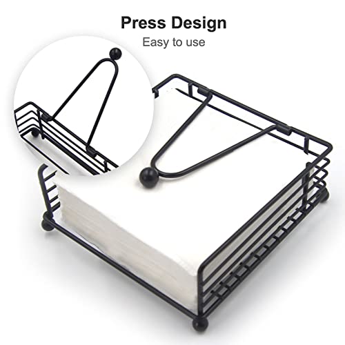 Napkin Holder for Table, Simple Design Black Iron Napkin Holder, Napkin Holders for Paper Napkins, Elegant Flat Paper Napkin Holder for Table, Kitchen, Countertops & Outdoor Tables,Line 7”x 7”
