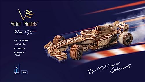 Mechanical Veter Models Wooden and Plastic 3D Puzzle Racer V3 Formula One F1 Racing Car Self-Assembly Set