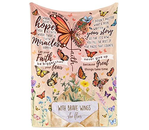 InnoBeta Butterfly Gifts for Women, Girls - Inspirational Butterfly Themed Gifts for Adult - Butterfly Blanket for Birthday, Christmas - Butterfly Faith - Flannel Fleece Plush Blanket - 50"x 65"