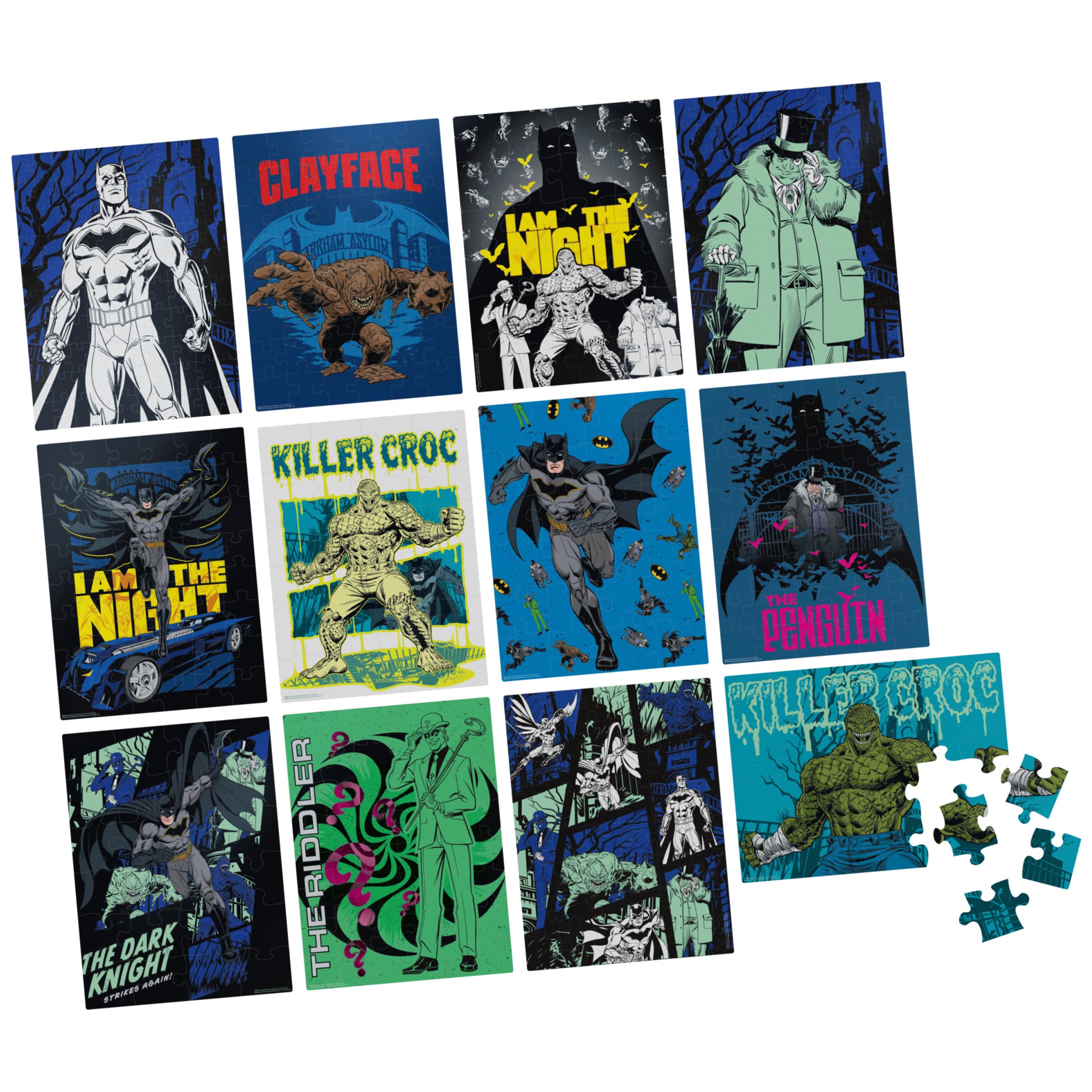 DC Comics, Batman 12 Pack Jigsaw Puzzles Superhero Gotham Killer Croc Dark Knight Clayface Riddler Penguin, for Adults & Kids Ages 4 and up