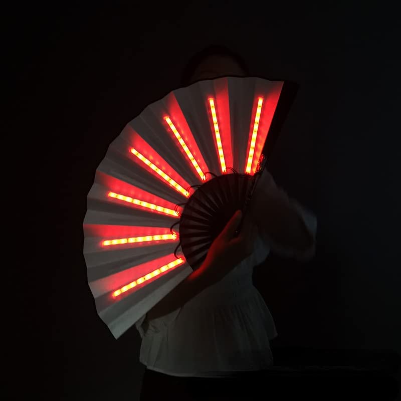 Folding Fan 1pc Led Luminous Folding Fan 13inch Party Colorful Fan Wedding Hand Fans for Dance Glow in The Dark Evening Accessory (Color : Red)