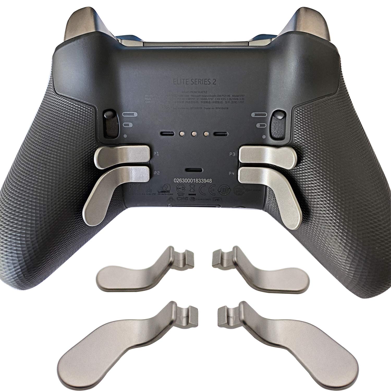 E-MODS GAMING Metal Stainless Steel Paddles Hair Trigger Locks Replacement Parts for Elite Series 2 Controller, Xbox One Elite Controller - 4PCS(2 Medium & 2 Mini) (Silver)